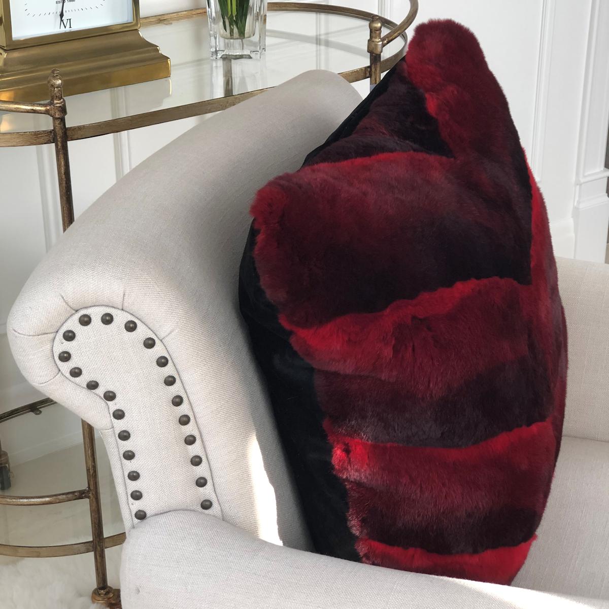 Chevron Red Castor Rex Rabbit Fur Pillow Euro Cushion For Sale at ...
