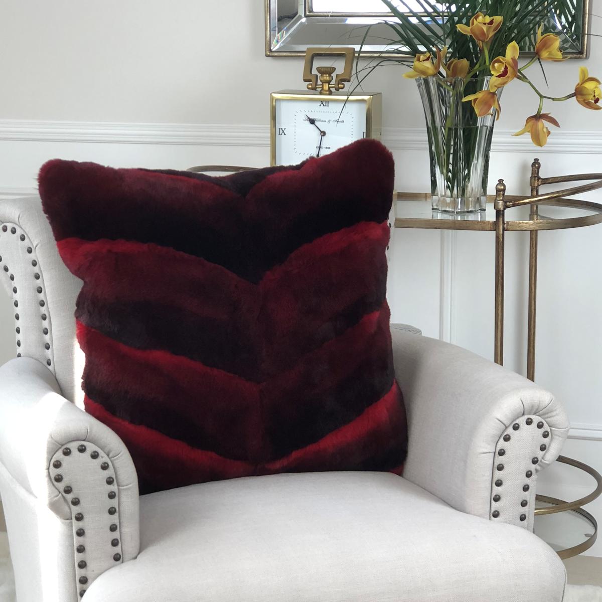 Chevron Red Castor Rex Rabbit Fur Pillow Euro Cushion For Sale at ...