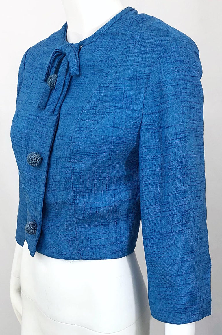 Chic 1950s Robins Egg Blue Silk Vintage 50s Cropped Jacket For Sale at ...