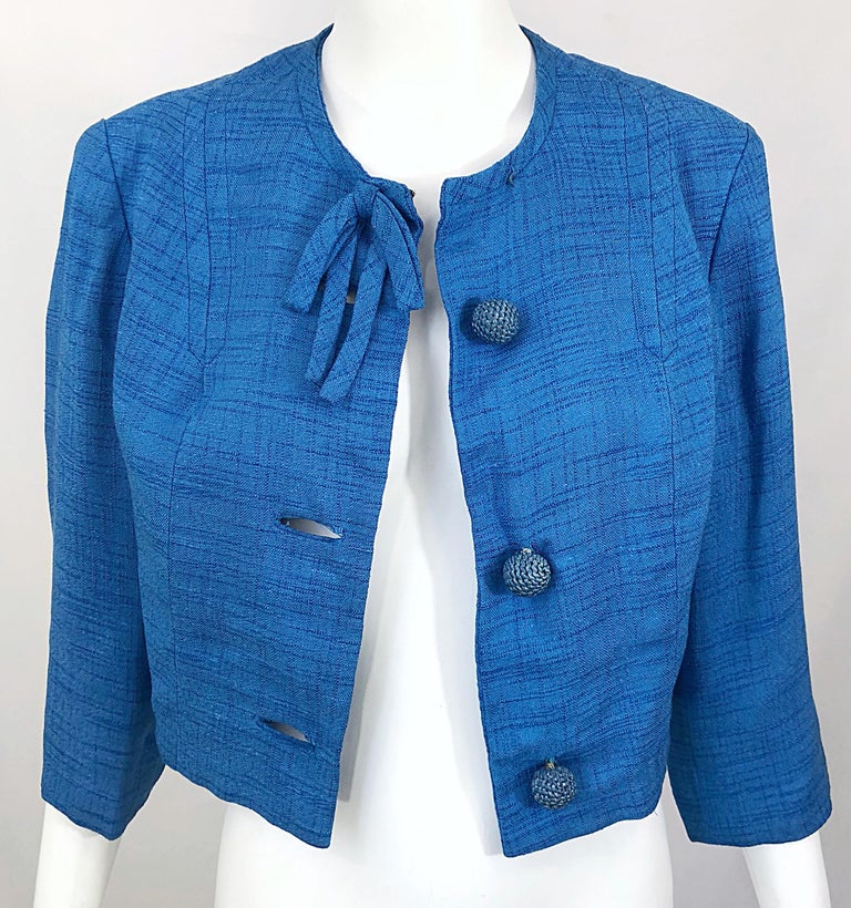 Chic 1950s Robins Egg Blue Silk Vintage 50s Cropped Jacket For Sale at ...
