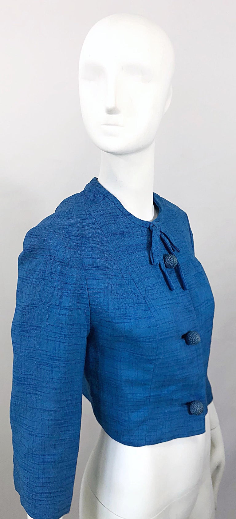 Chic 1950s Robins Egg Blue Silk Vintage 50s Cropped Jacket For Sale at ...