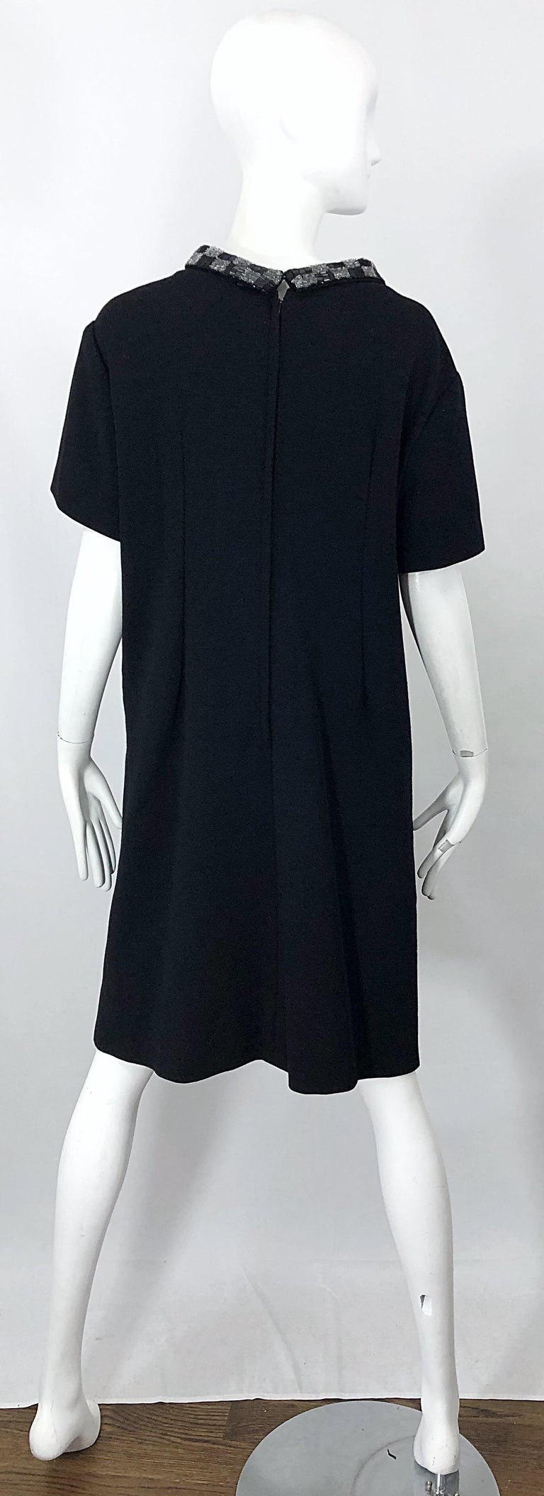 Chic 1960s Black Large Plus Size Beaded Vintage 60s Wool Shift Dress ...
