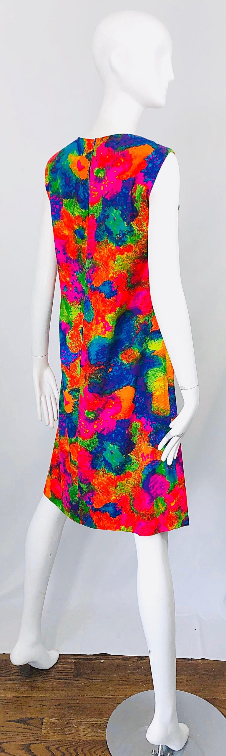 Chic 1960s Larger Size Neon Abstract Flower Print Vintage 60s Cotton ...