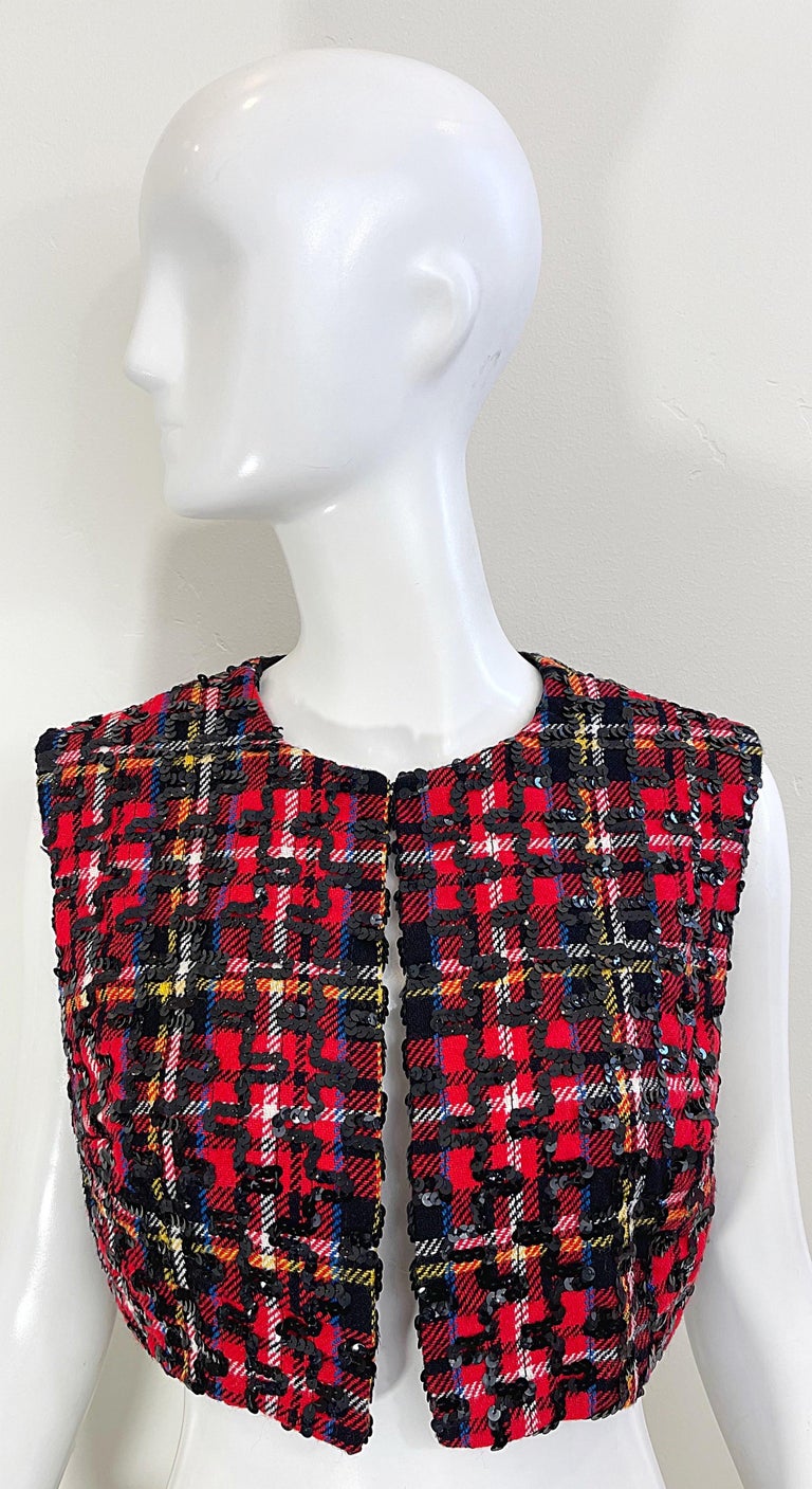 Chic 1960s Lee Jordan Red Tartan Plaid Sequin Vintage 60s Cropped Wool ...