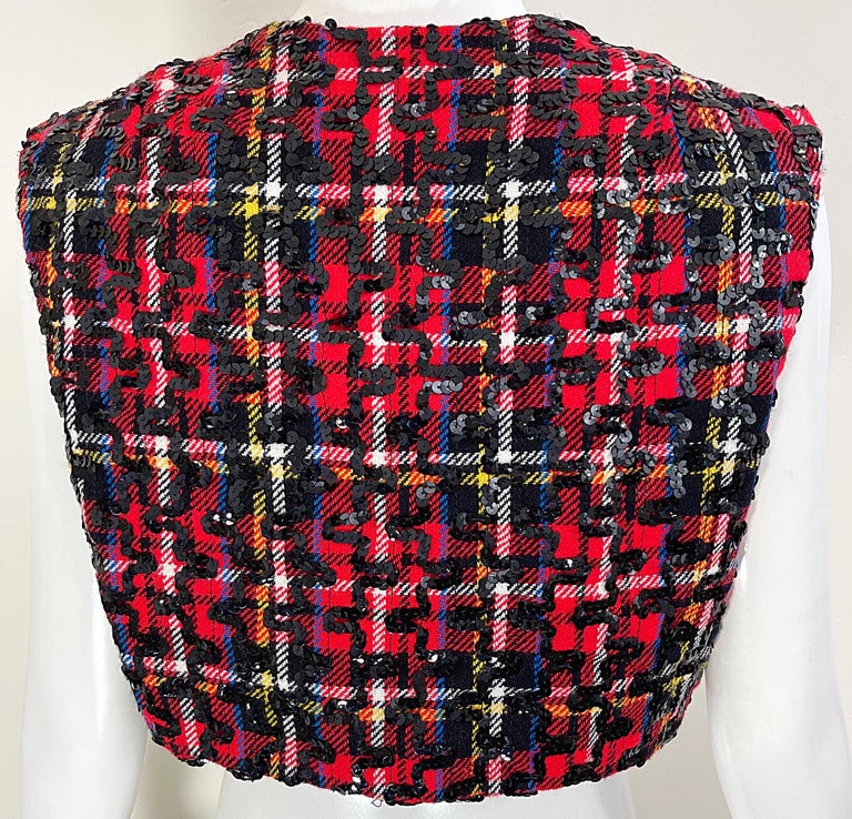 Chic 1960s Lee Jordan Red Tartan Plaid Sequin Vintage 60s Cropped Wool ...