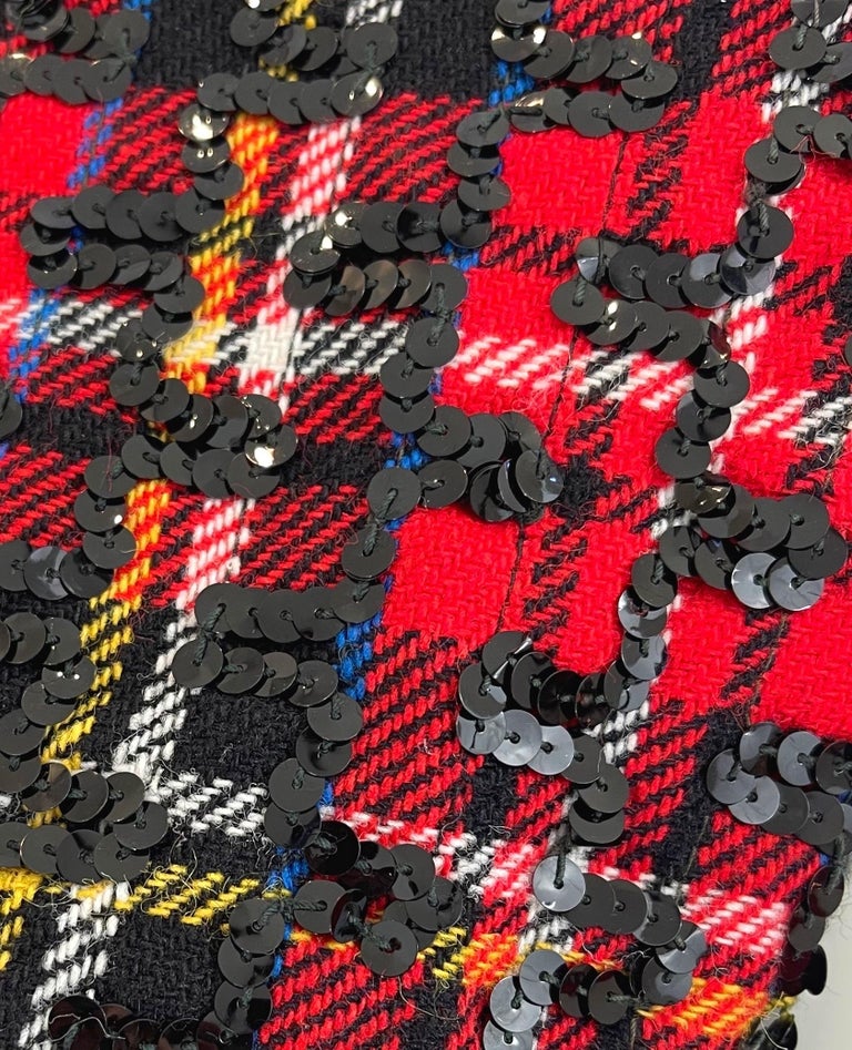 Chic 1960s Lee Jordan Red Tartan Plaid Sequin Vintage 60s Cropped Wool ...