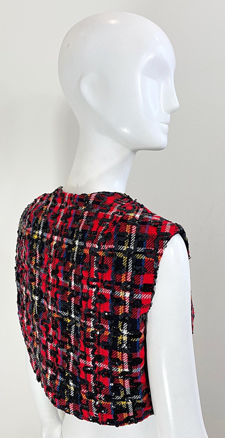 Chic 1960s Lee Jordan Red Tartan Plaid Sequin Vintage 60s Cropped Wool ...