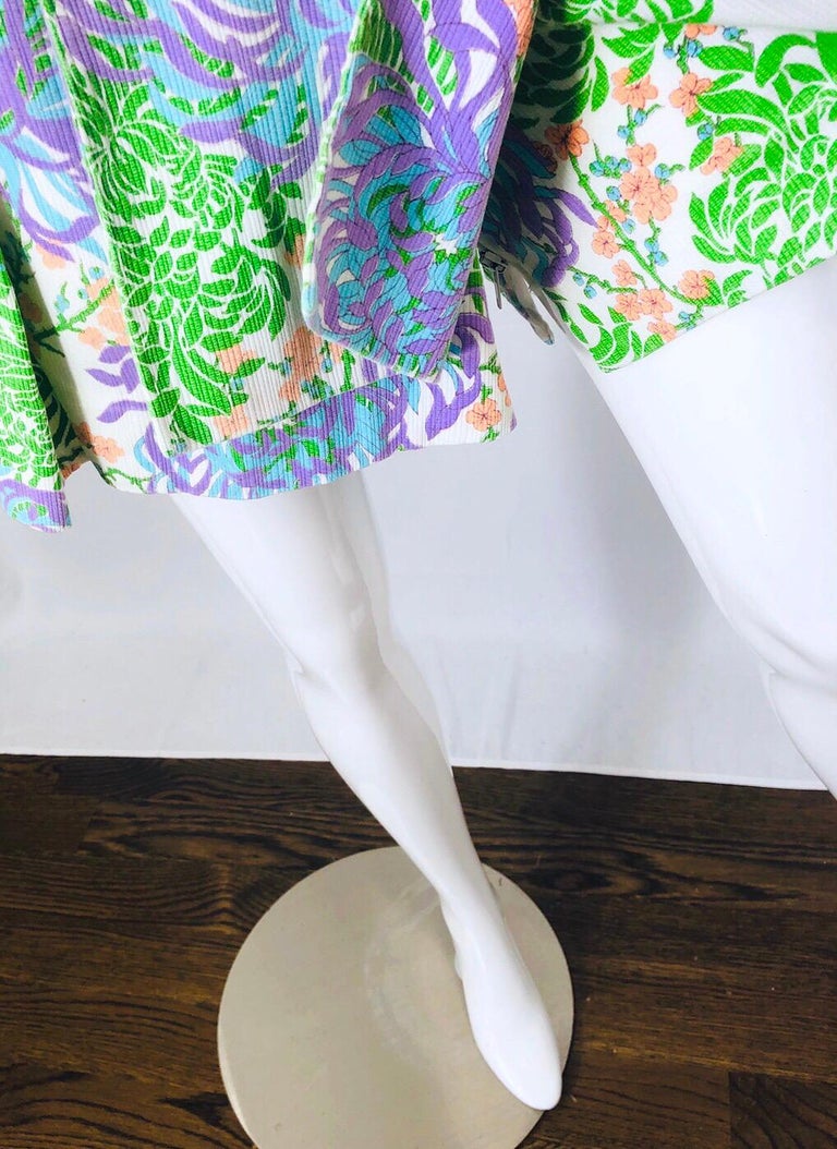 Chic 1960s Pastel Purple + Pink + Green + Blue Cotton One Piece Vintage ...
