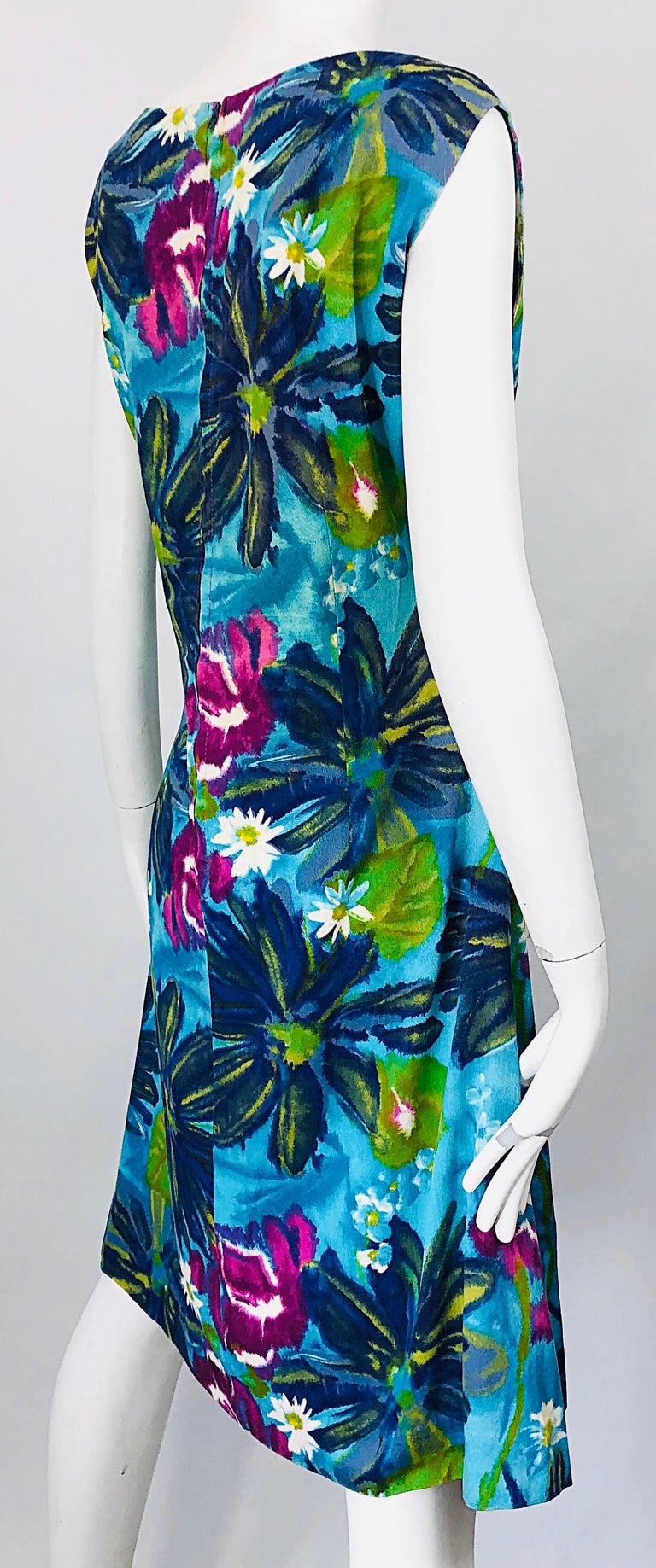 Chic 1960s Size Large Cotton Retro Mod Flower Print Vintage 60s A Line ...