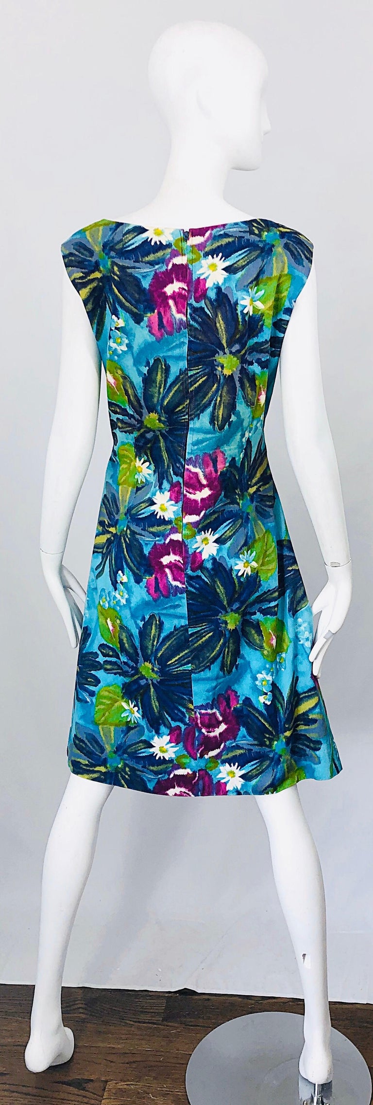 Chic 1960s Size Large Cotton Retro Mod Flower Print Vintage 60s A Line ...