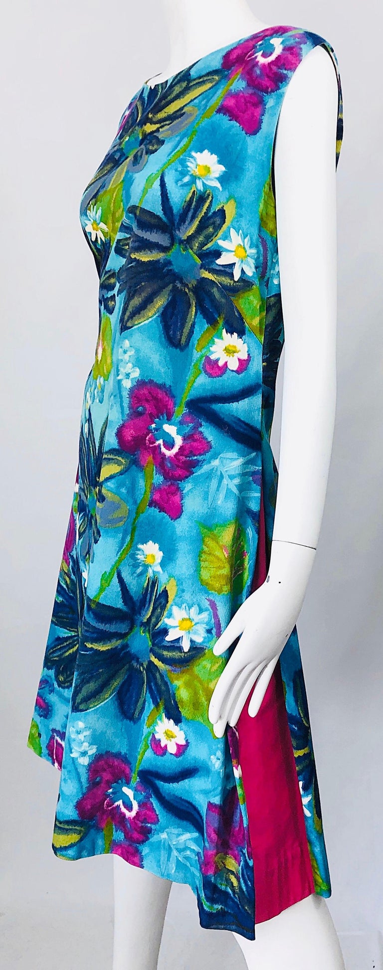 Chic 1960s Size Large Cotton Retro Mod Flower Print Vintage 60s A Line ...