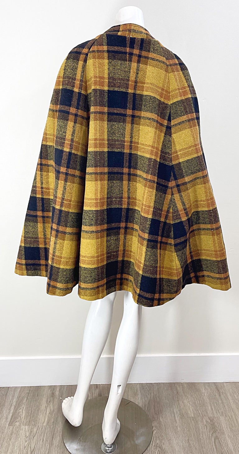 Chic 1960s Wool Plaid Burnt Orange Marigold Black Vintage 60s Jacket ...