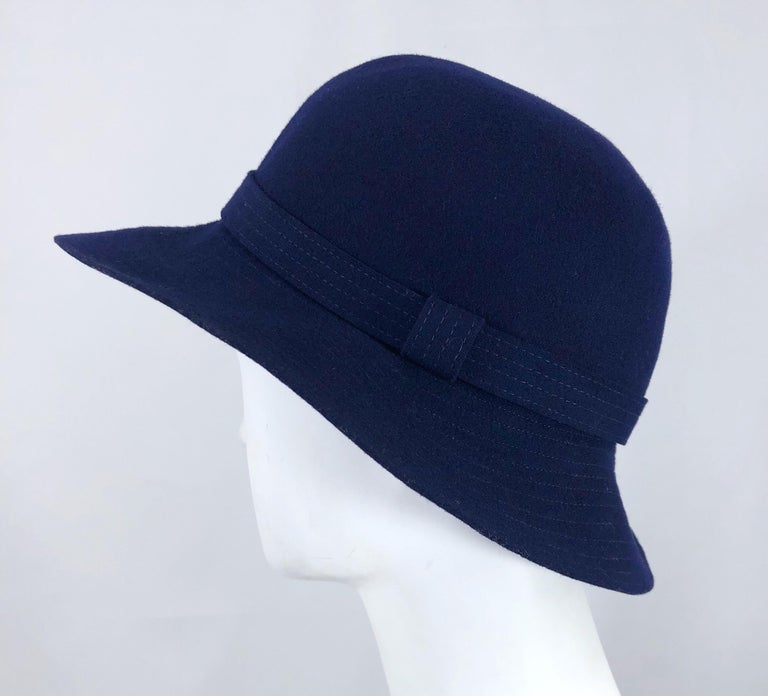 Chic 1970s Halston Navy Blue Wool Gold Buckle Vintage 70s Hat at ...
