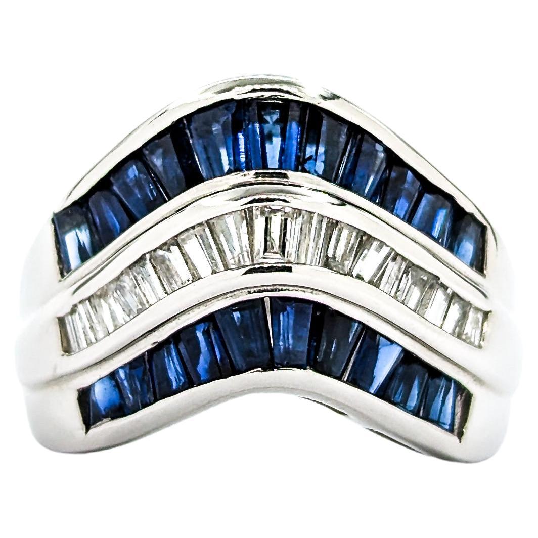 Chic Blue Sapphire and Diamond Channel Set Wave Ring in Platinum For ...