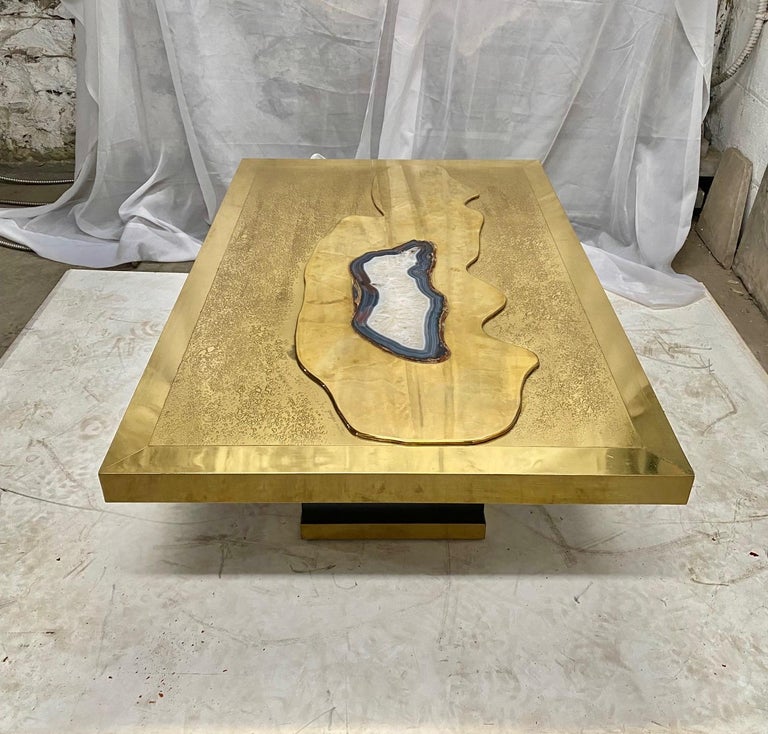 Chic Brass Acid Etched Coffee Table by George Mathias For Sale at 1stDibs