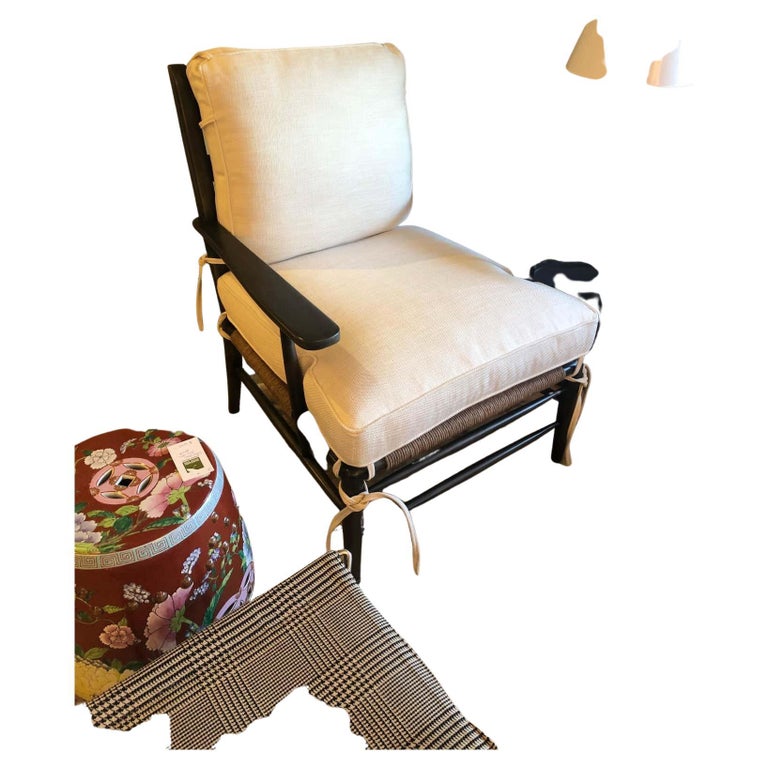 Chic Classic Large Club Chair with Rush Seat and New Upholstery at 1stDibs