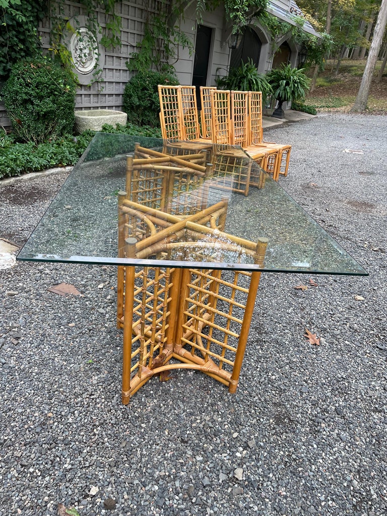 Chic French Rattan and Glass Vintage Dining Set with 6 Chairs For Sale ...