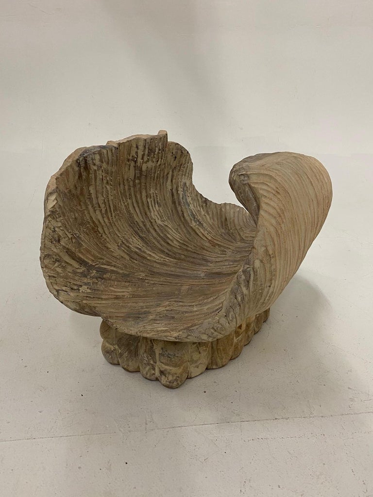 Chic Italian Carved Wood Shell Base Coffee Table with Round Glass Top ...