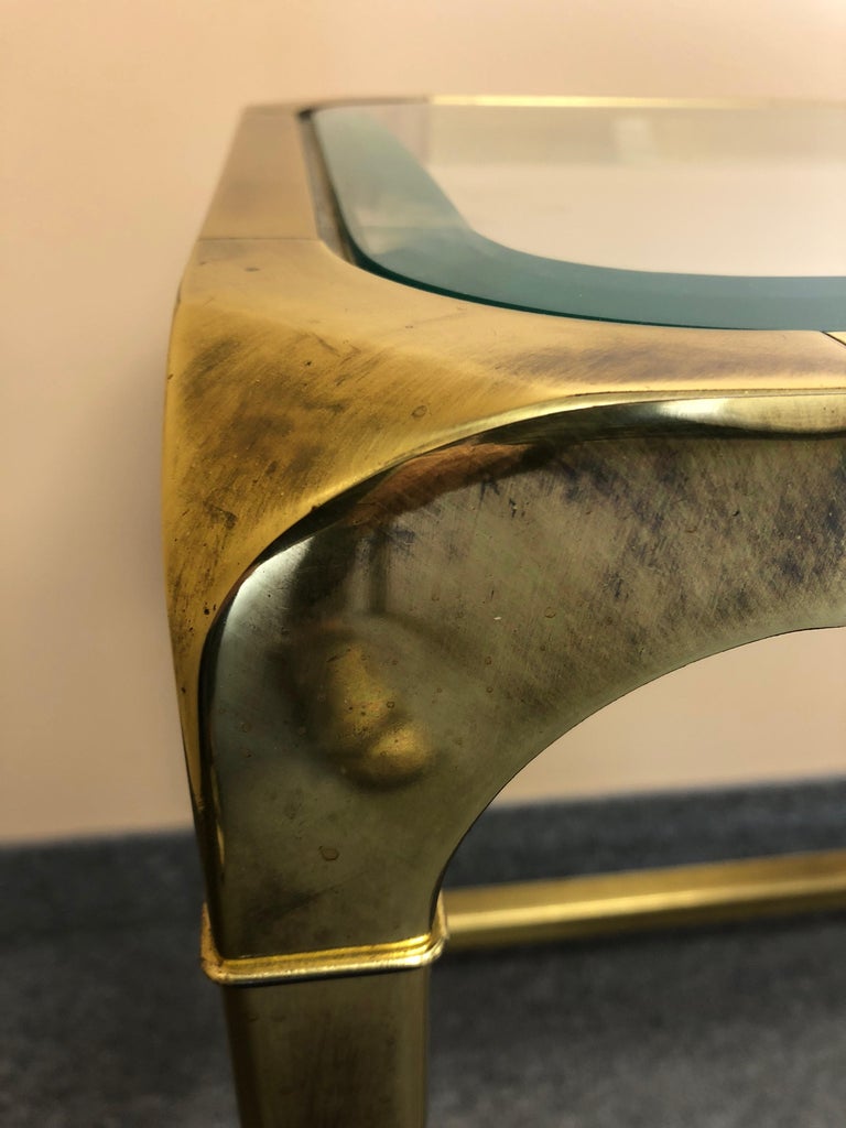 Chic Mastercraft Mid Century Modern Brass And Glass Console Or Sofaback Table At 1stdibs