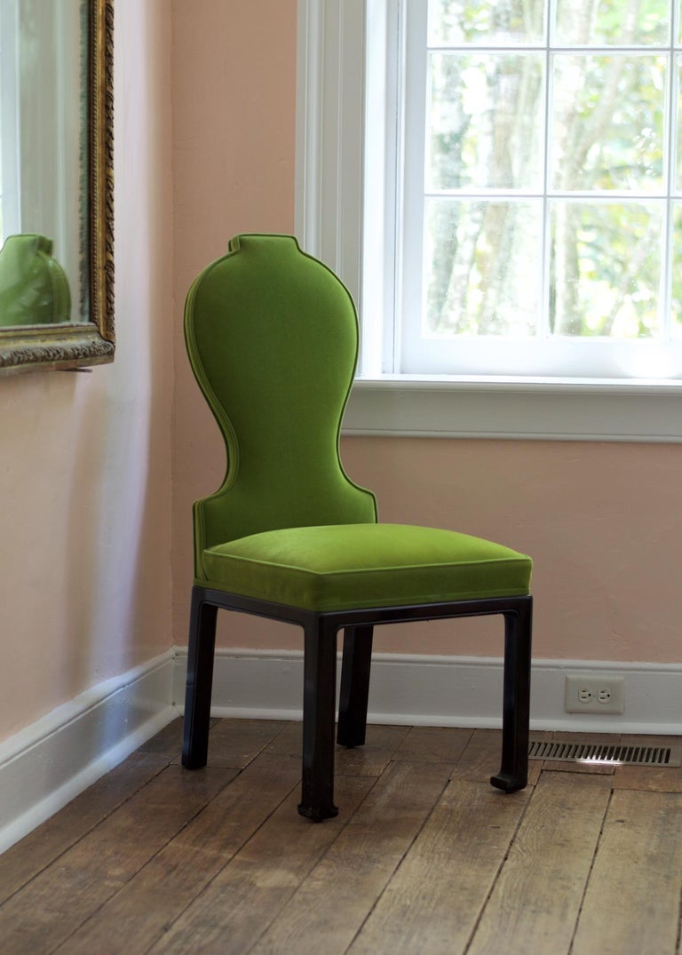Chic Modernist Dining Chairs in Green Mohair at 1stDibs
