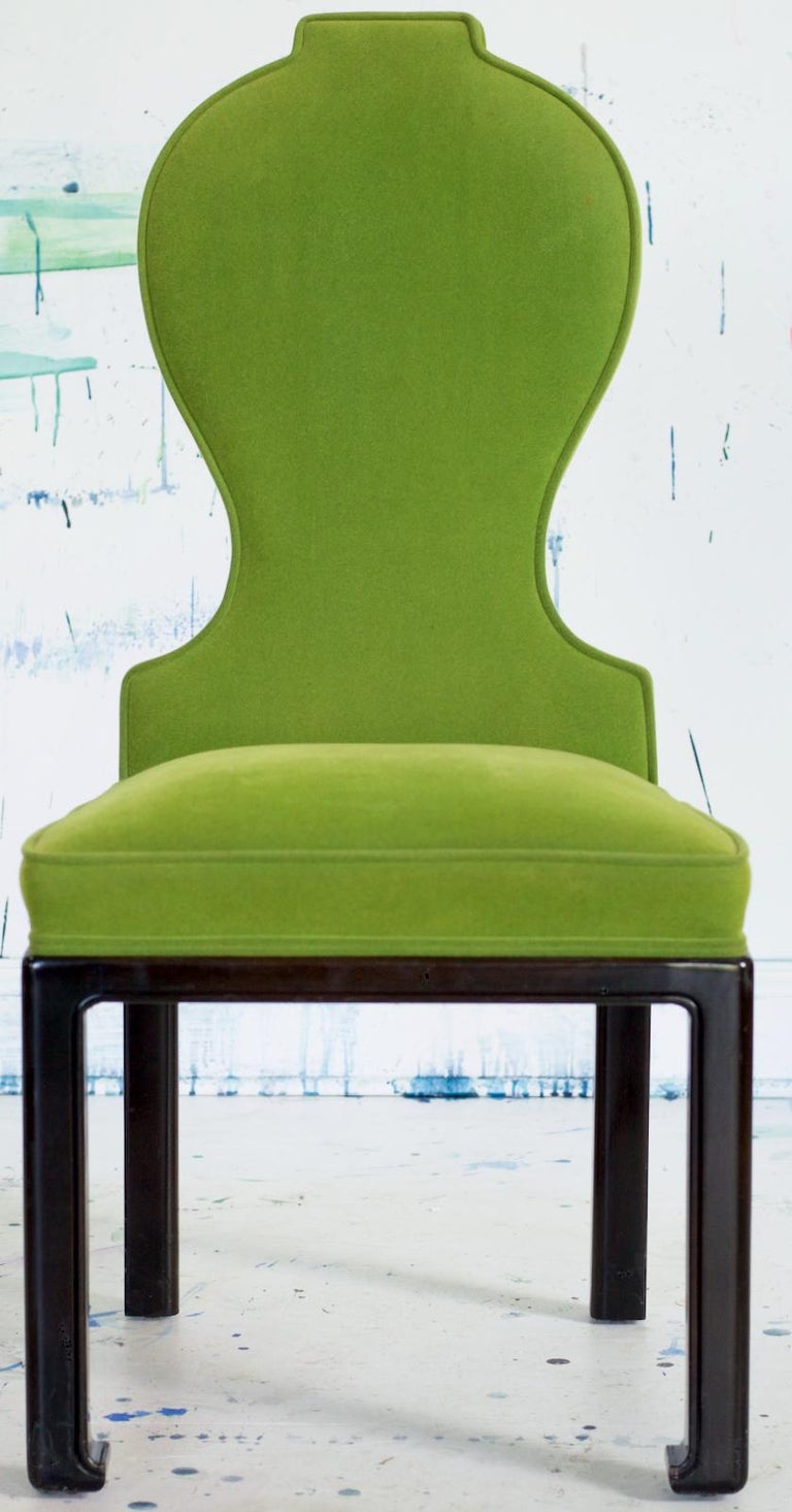 Chic Modernist Dining Chairs in Green Mohair at 1stDibs