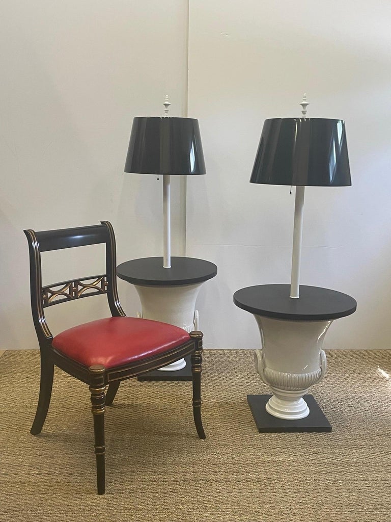 Chic Pair of Dorothy Draper Style Urn Base Floor Lamp Side Tables For ...