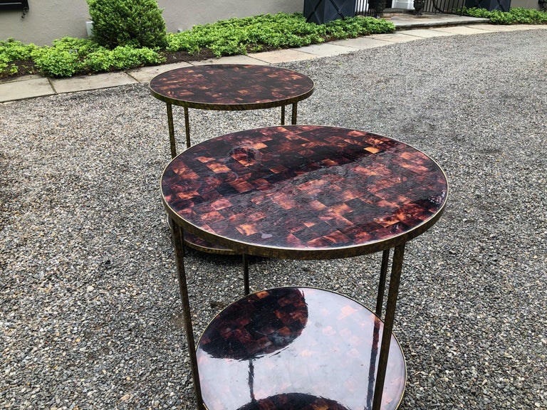 Chic Pair of Faux Tortoise Shell Two-Tier Side Tables at 1stDibs