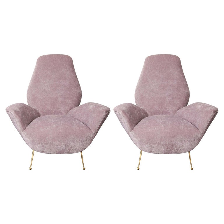 Chic Pair of Italian "Tulip" Chairs in Lavender Velvet 1950s at 1stDibs