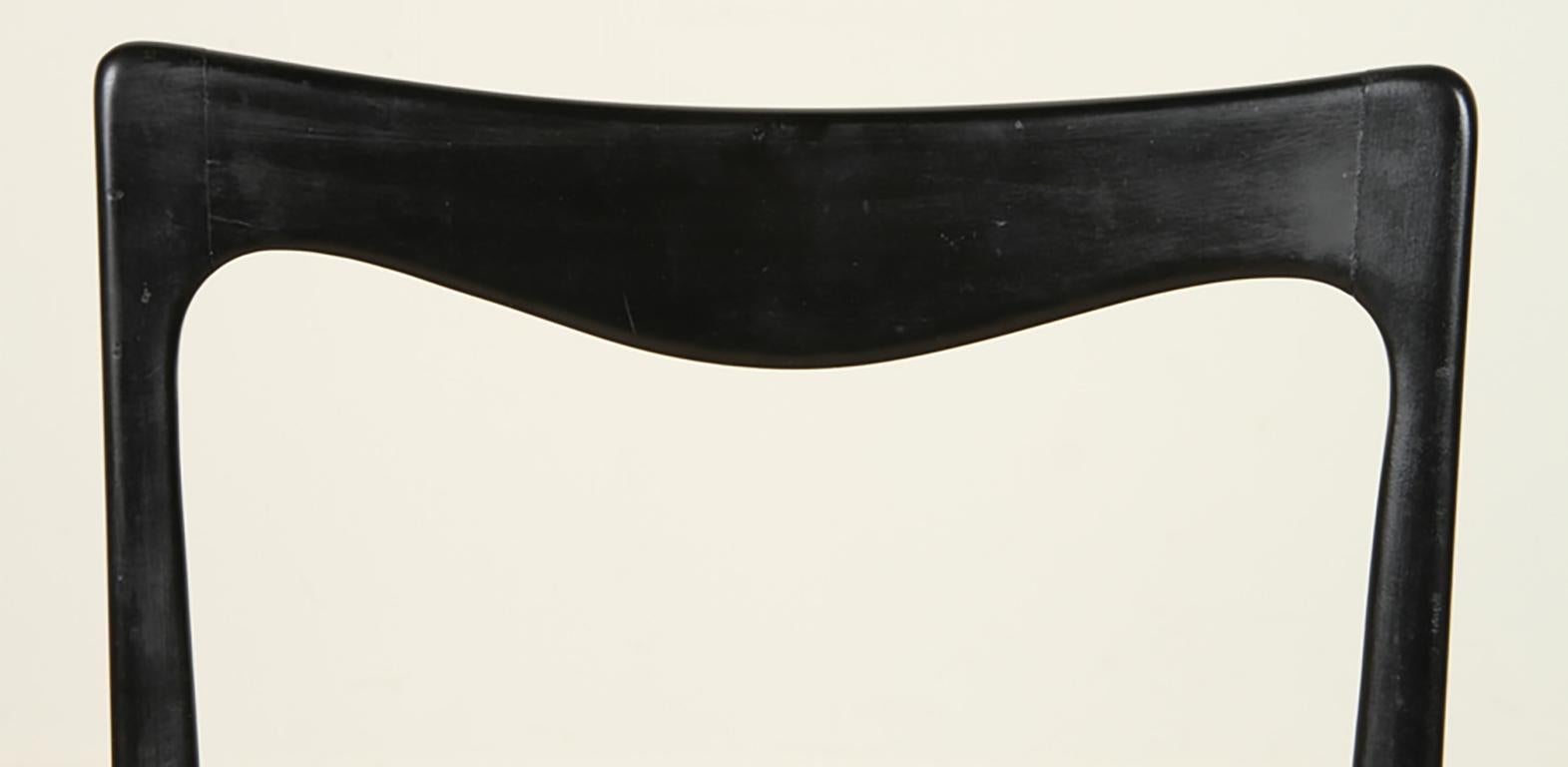 Chic Set of 6 Modern Ebonized Dining Chairs Having an Ivory Stitched ...