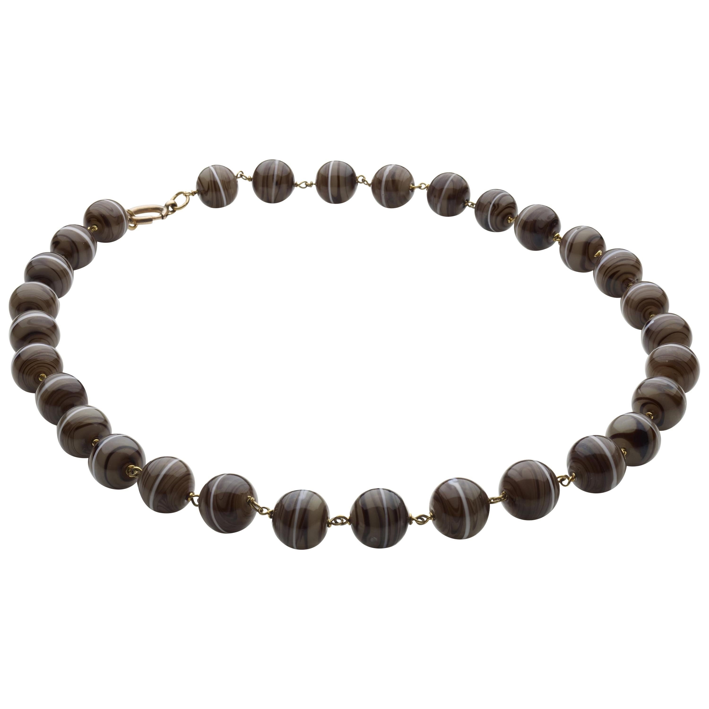 Victorian Graduated Banded Agate Bead Necklace at 1stDibs