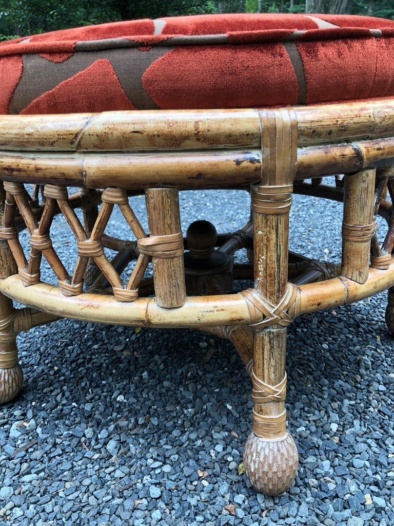 Chic Vintage Round Bamboo Ottoman Upholstered in Faux Giraffe at ...