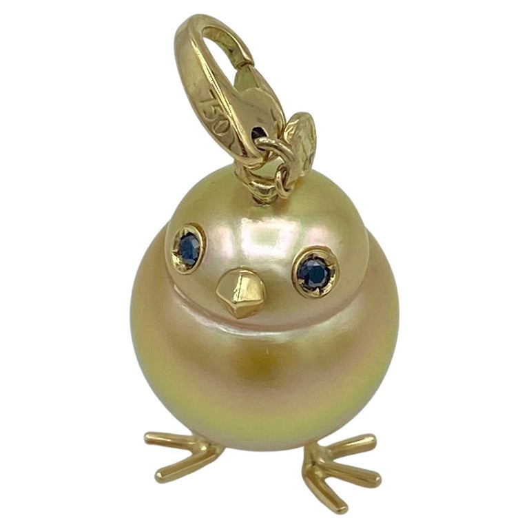 Chick Pearl Black Diamond 18 Karat Red and Yellow Gold Pendant Necklace ...