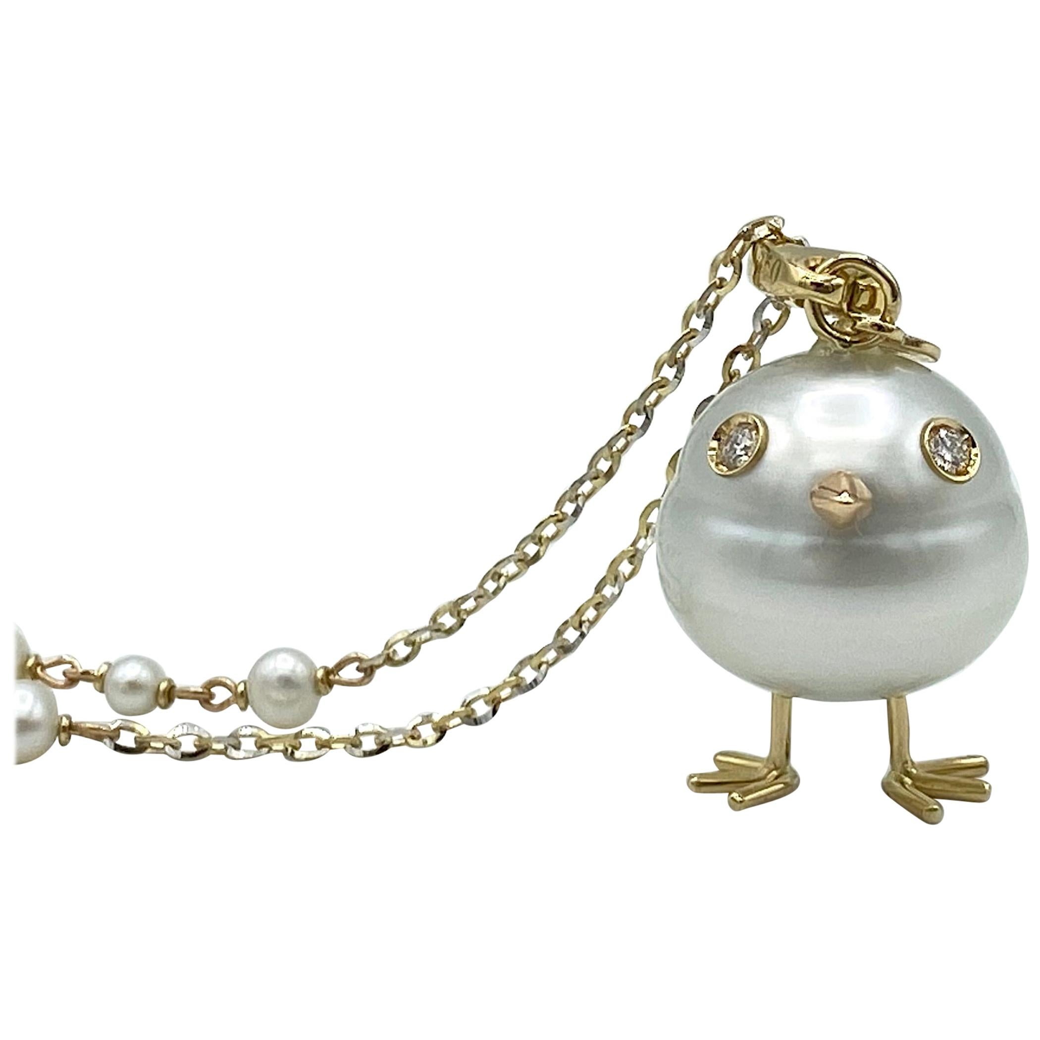 Chick Pearl Diamond 18 Karat Gold Pendant Necklace or Charm Made in ...