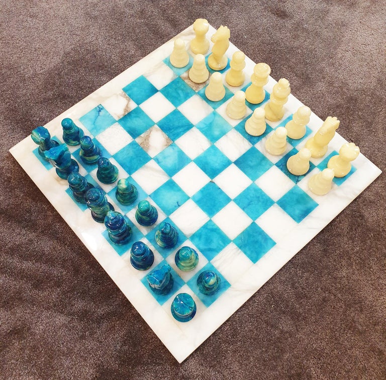 Chiellini Chess Board in Stone and Colored Alabaster Beige and Blue at ...
