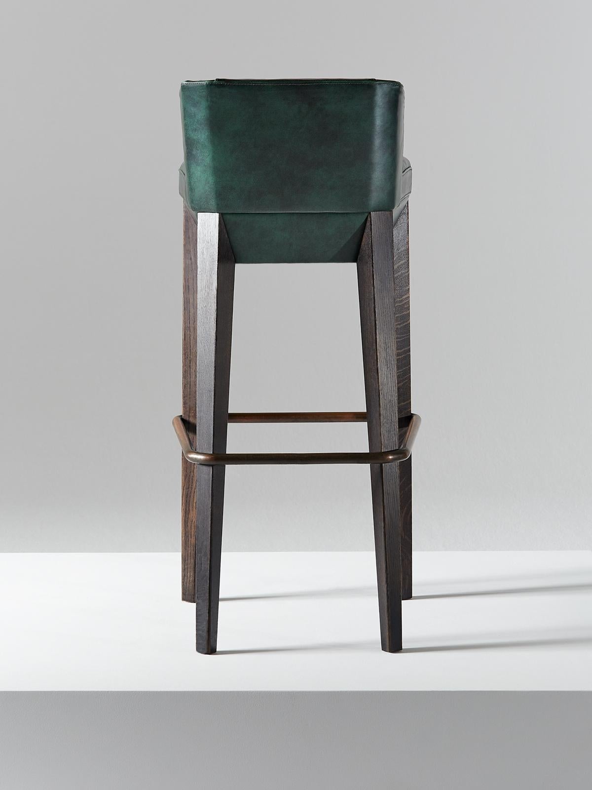 Chilcomb Bar Stool, Leather Upholstery, Oak and Brass Foot Rail For ...