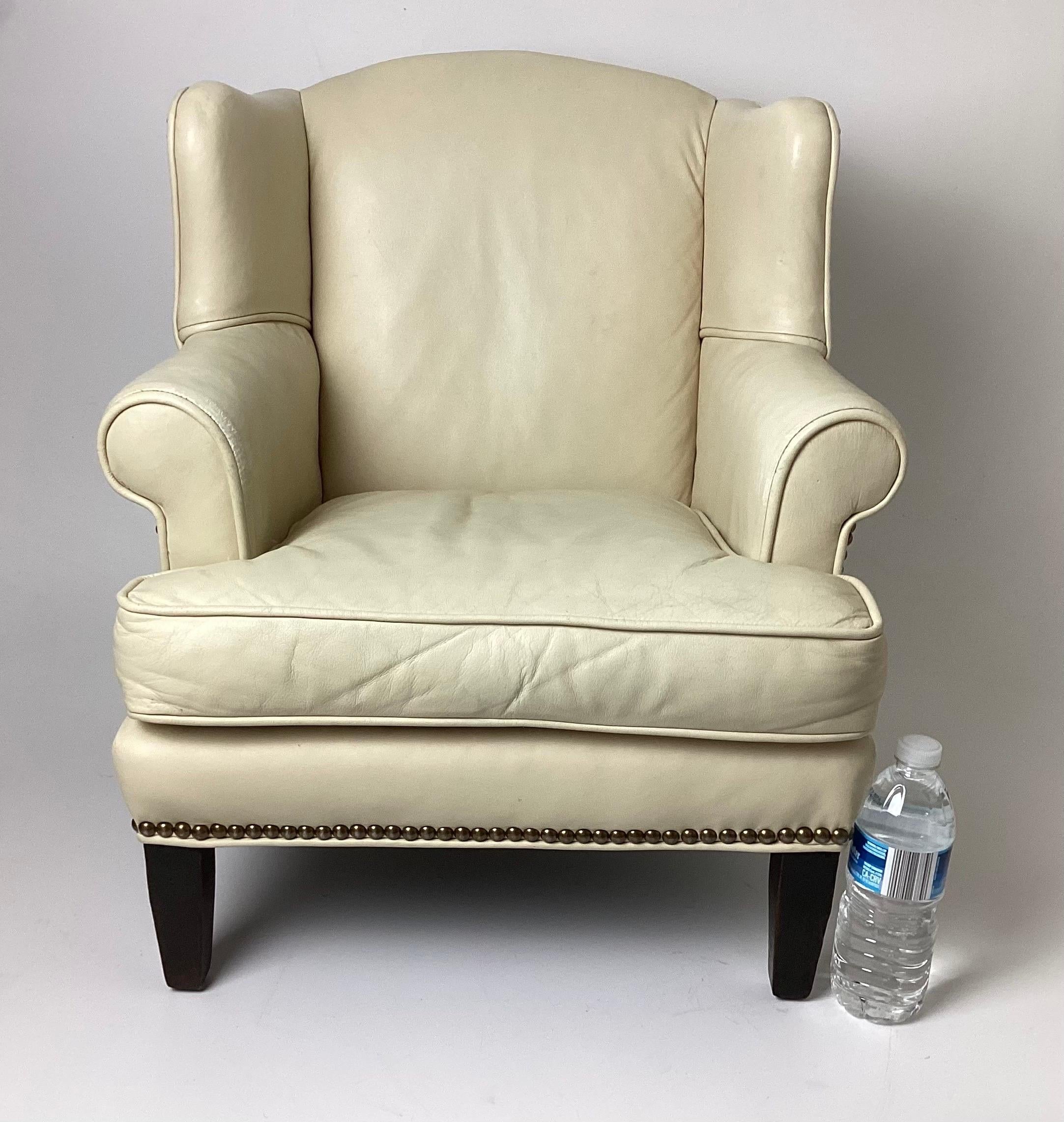 Child's Wingback Chair in Creamy White Leather with Brass Tacks For ...