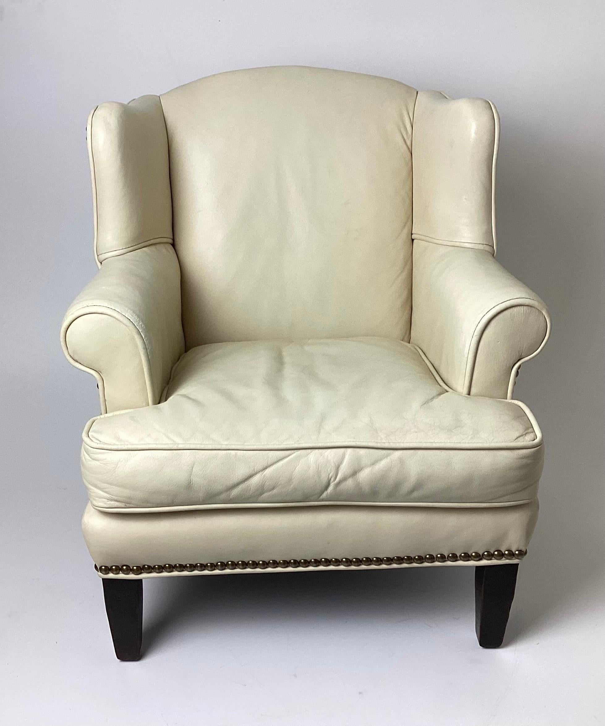 Child's Wingback Chair in Creamy White Leather with Brass Tacks For ...