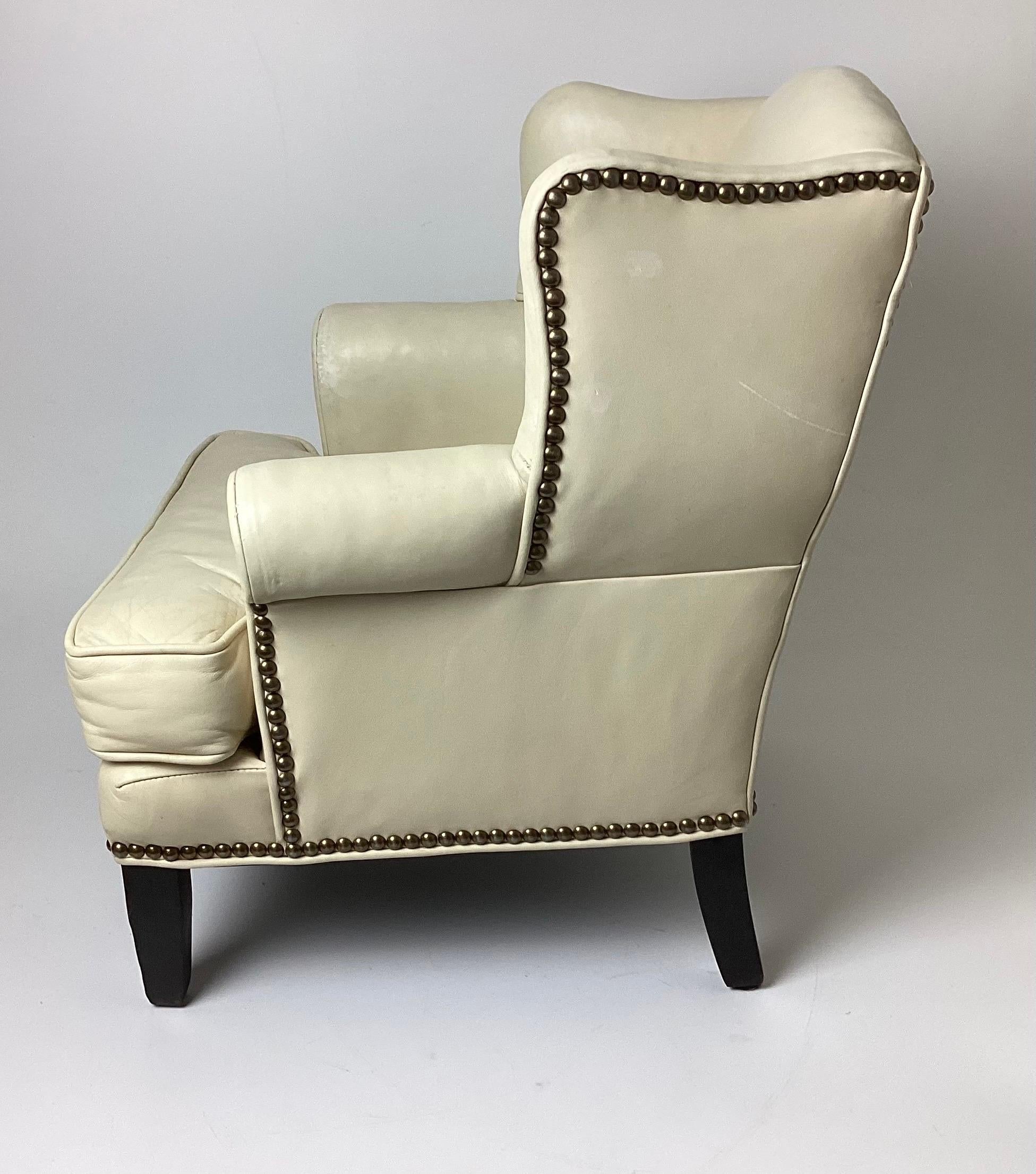 Child's Wingback Chair in Creamy White Leather with Brass Tacks For ...