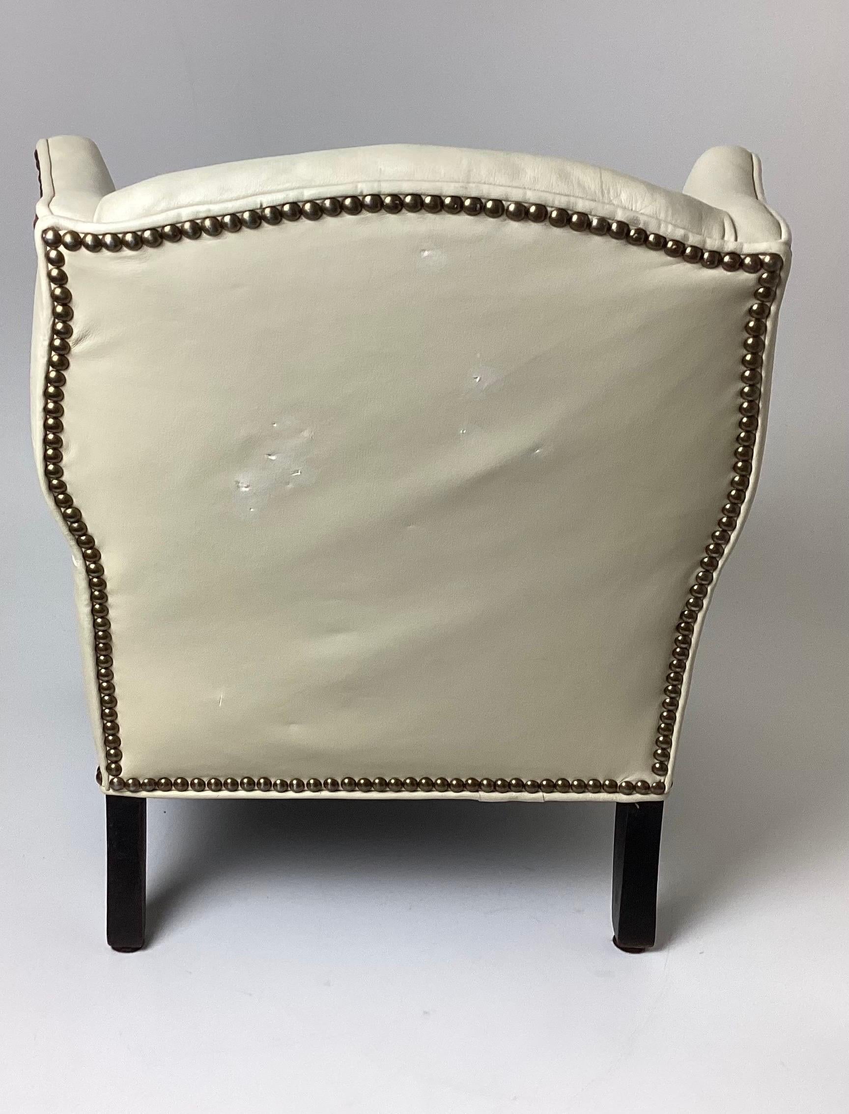 Child's Wingback Chair in Creamy White Leather with Brass Tacks For ...