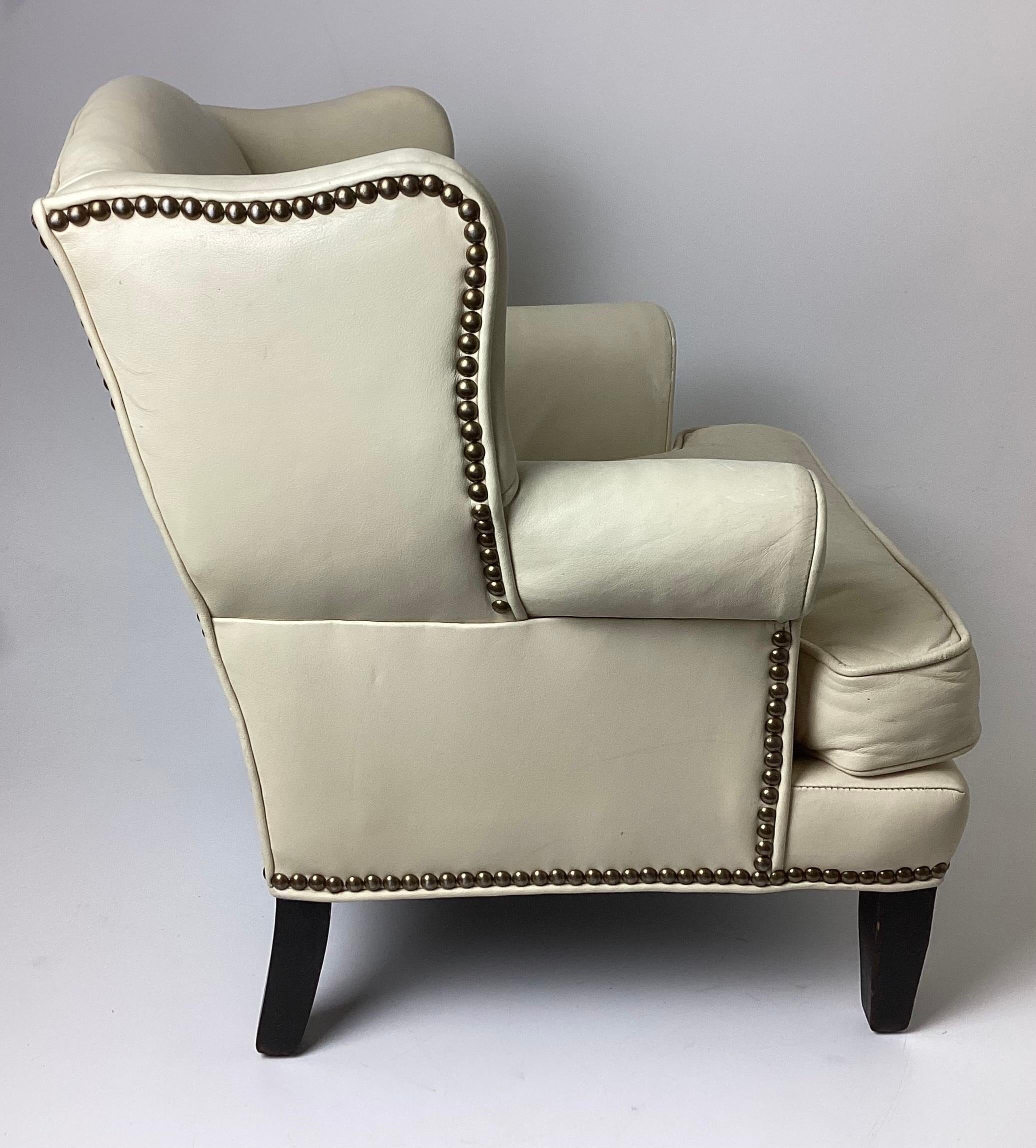 Child's Wingback Chair in Creamy White Leather with Brass Tacks For ...