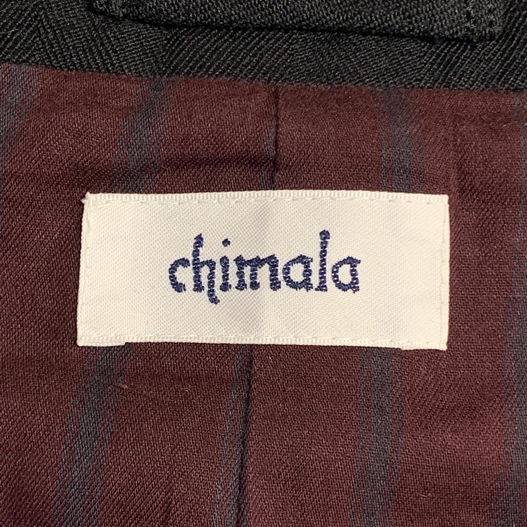 CHIMALA Black Wool / Linen Notch Lapel Patch Pocket Elbow Patches Sport ...