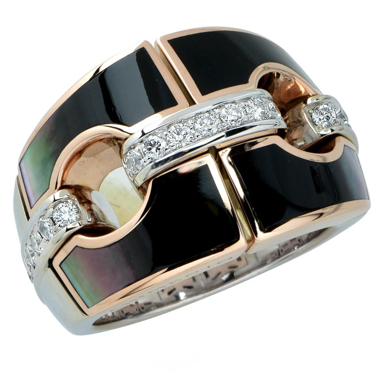 Chimento Mother-of-Pearl and Diamond 18 Karat Rose and White Gold Ring ...