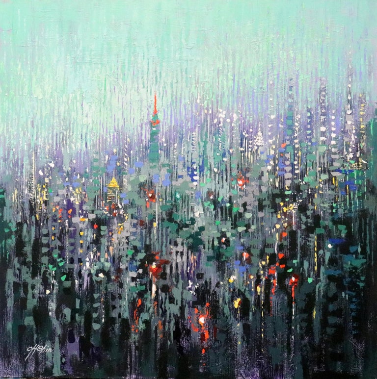 Chin H Shin - Green Morning - abstract expressionist cityscape gestural ...