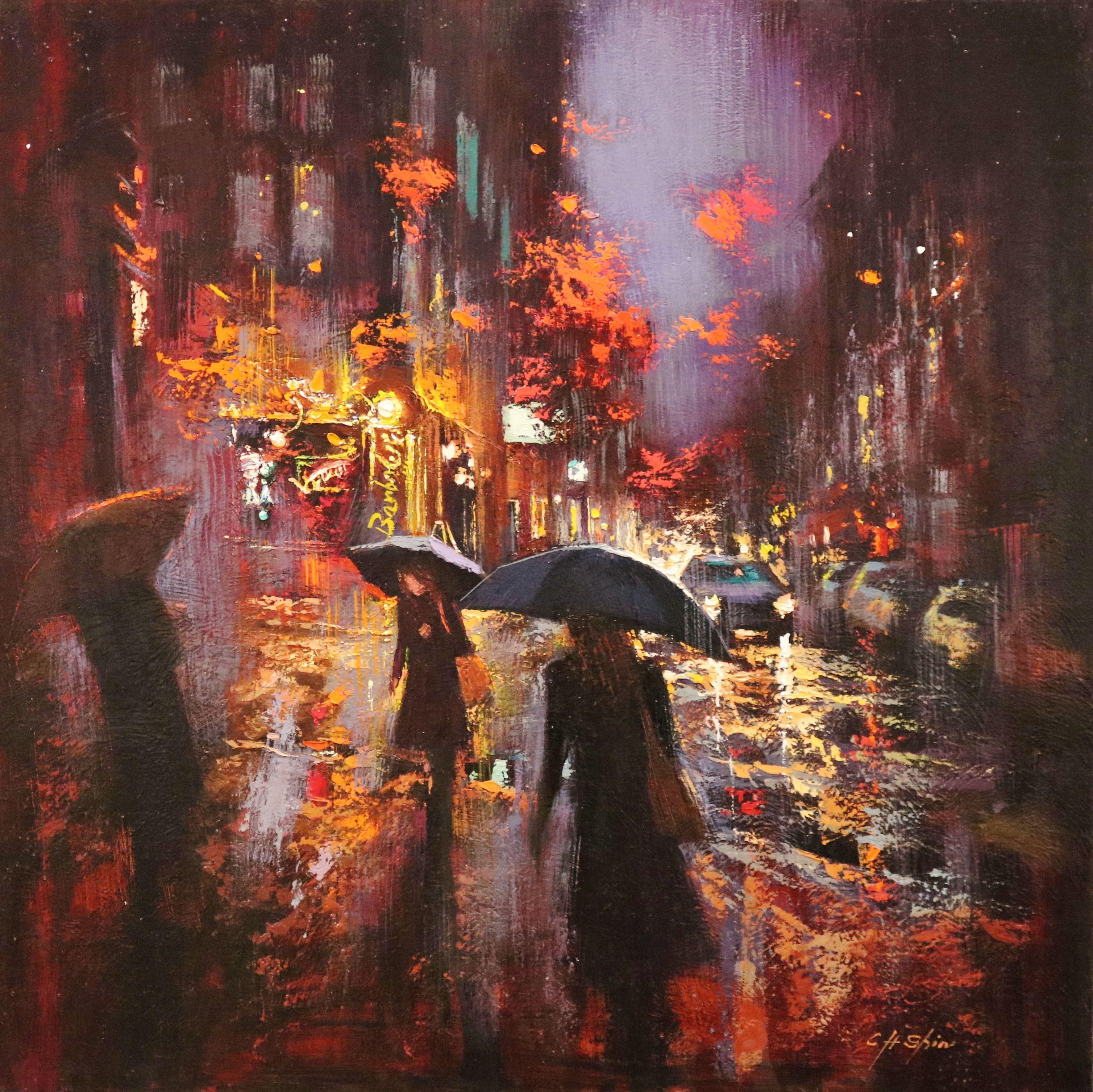 Chin H Shin - Night Hawks at Sullivan Street, Painting, Oil on Canvas ...