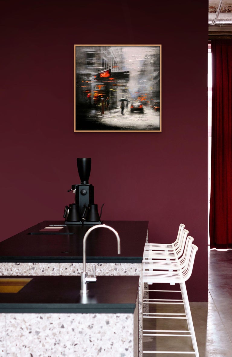 Chin H Shin - Winter is coming to Fanelli Cafe, Painting, Oil on Canvas ...