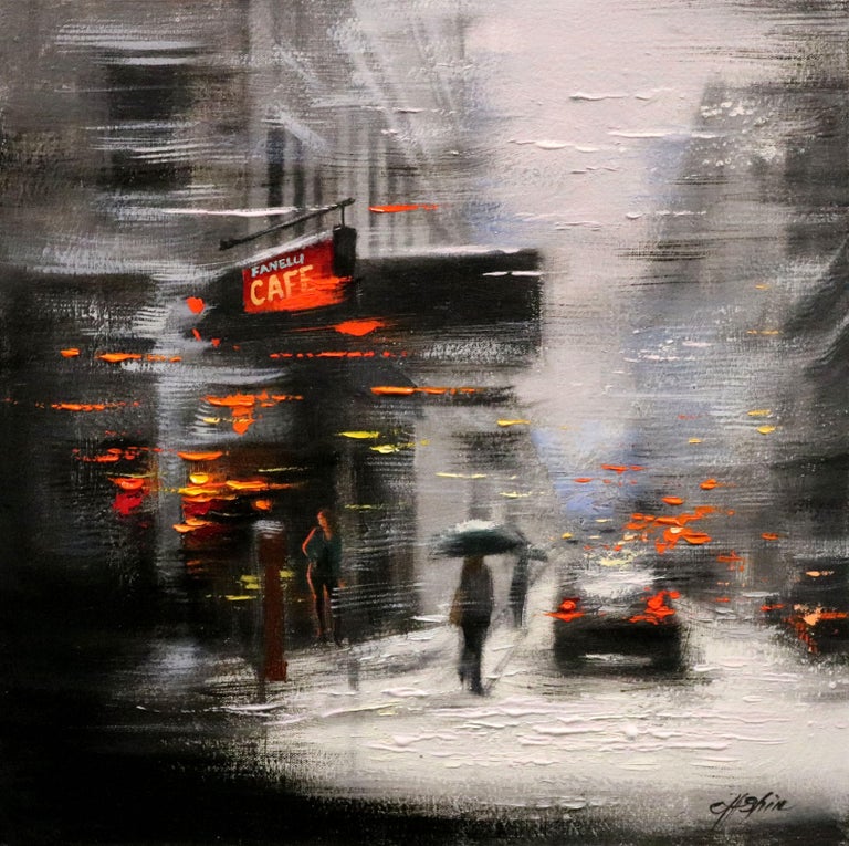 Chin H Shin - Winter is coming to Fanelli Cafe, Painting, Oil on Canvas ...