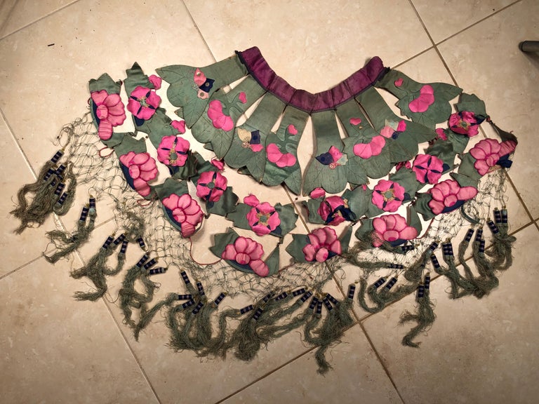 China Antique Vibrant Colors Hand Sewn Fancy Collar Textile at 1stDibs