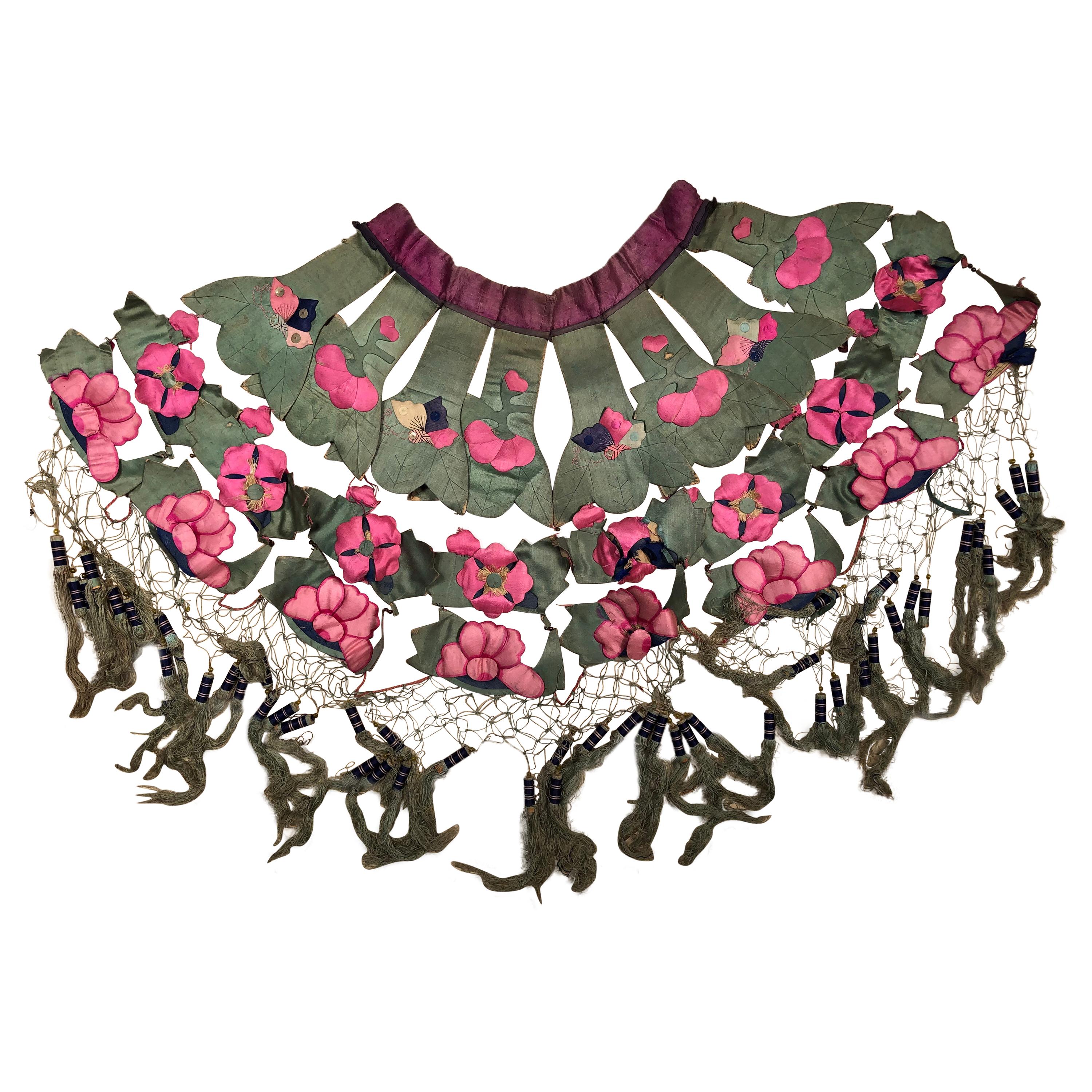 China Antique Vibrant Colors Hand Sewn Fancy Collar Textile at 1stDibs