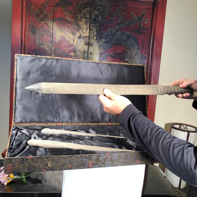 China Hand Carved "Long Swords" with Presentation Case at 1stDibs