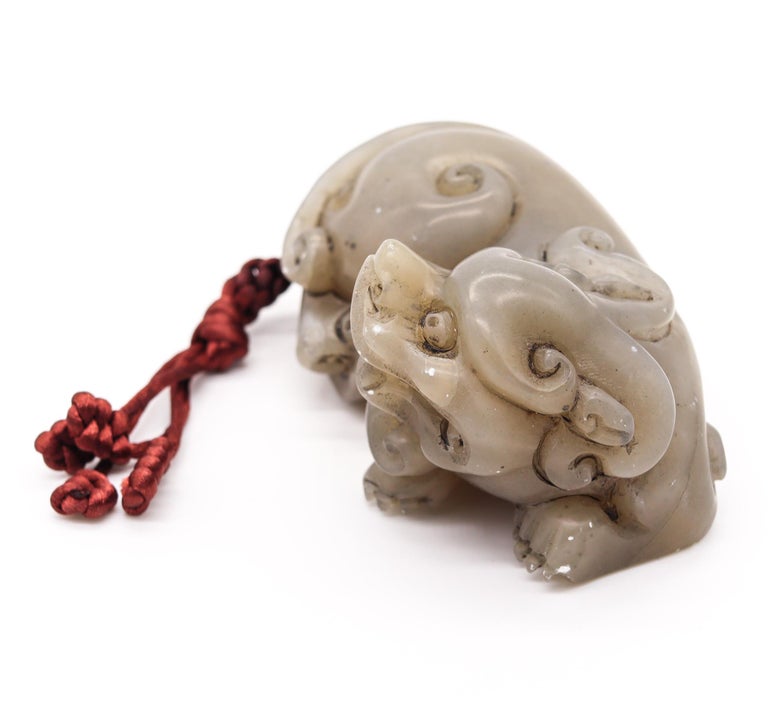 China Qing Dynasty 19th Century Reclining Foo Dog Statue Carved In Grey ...